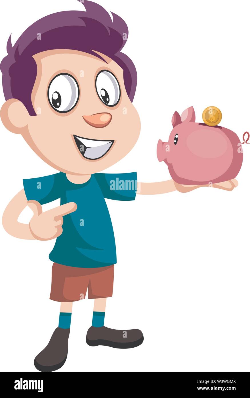 Boy with piggy bank, illustration, vector on white background Stock Vector Image & Art - Alamy