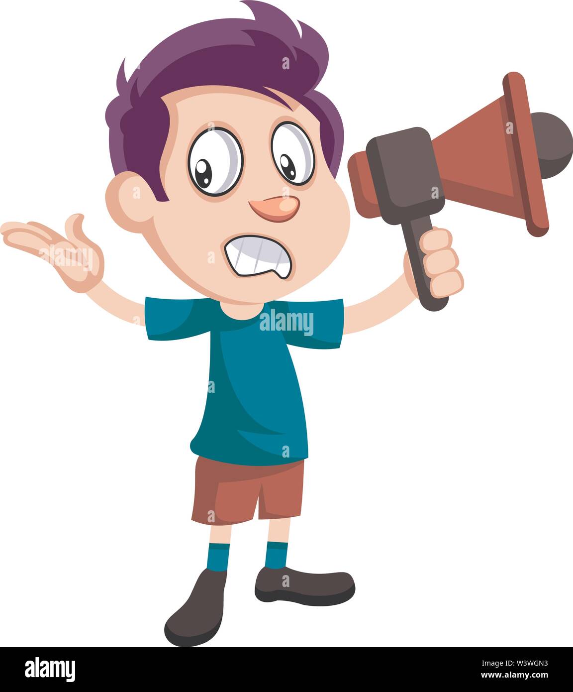 Boy with megaphone, illustration, vector on white background Stock ...