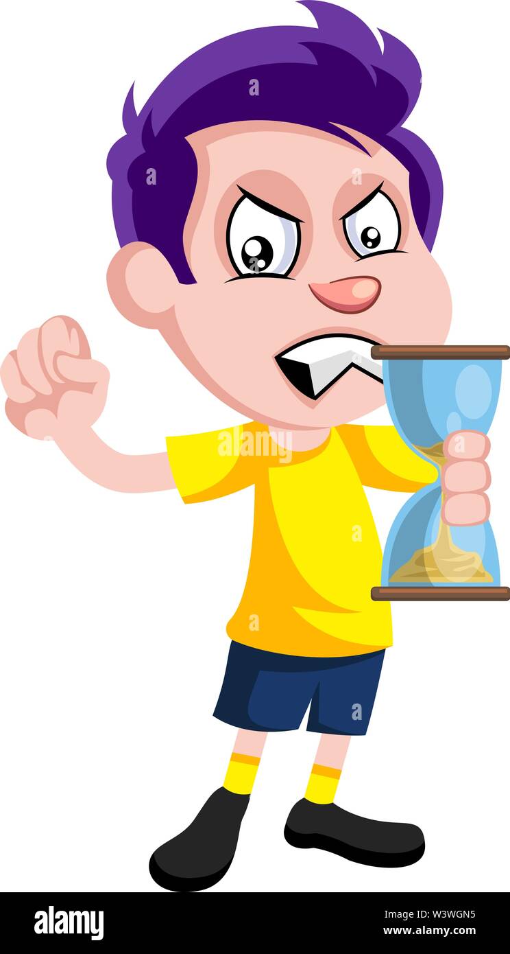 Boy with sand watch, illustration, vector on white background Stock ...