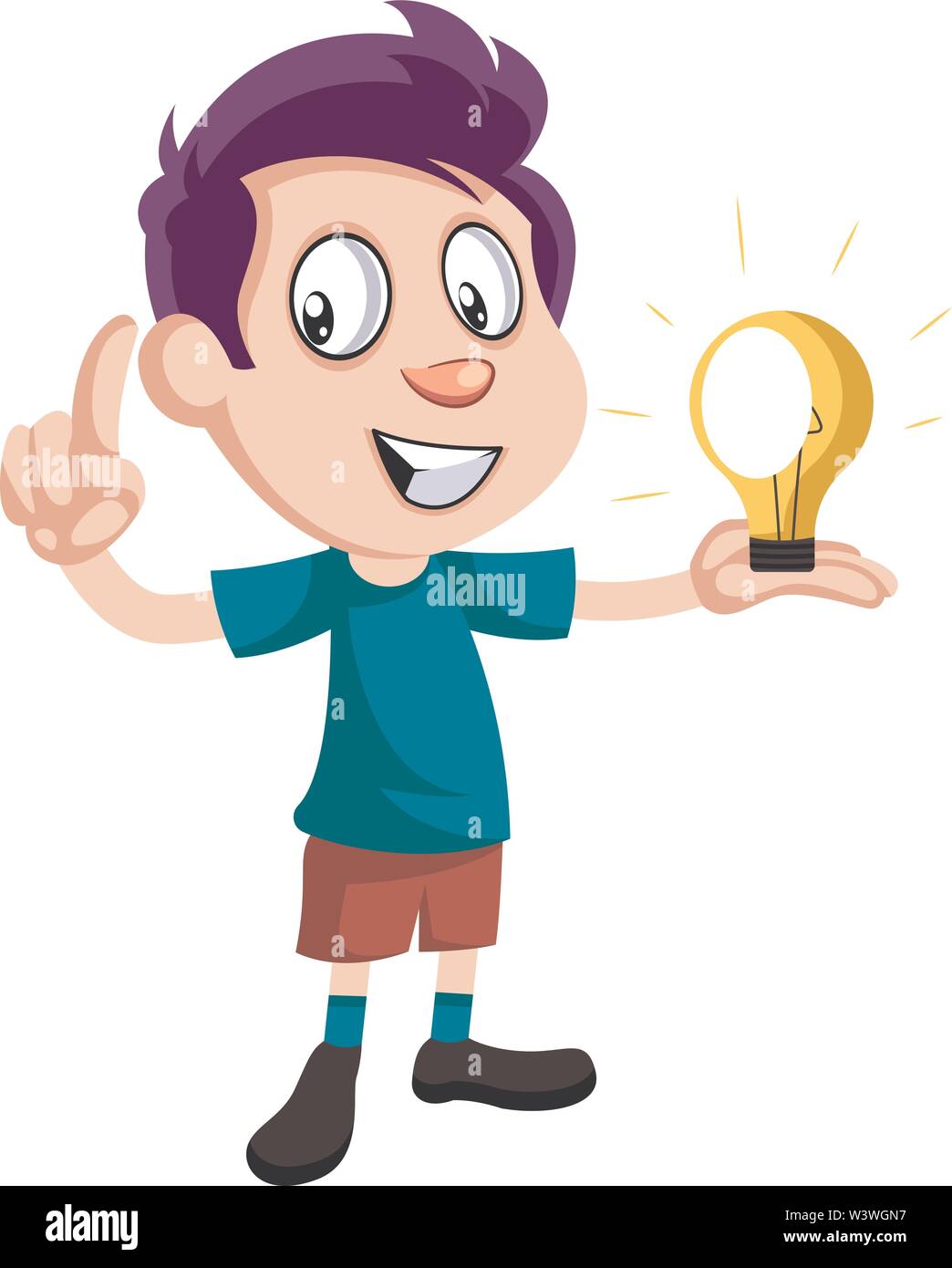 Boy with lighting bulb, illustration, vector on white background Stock ...