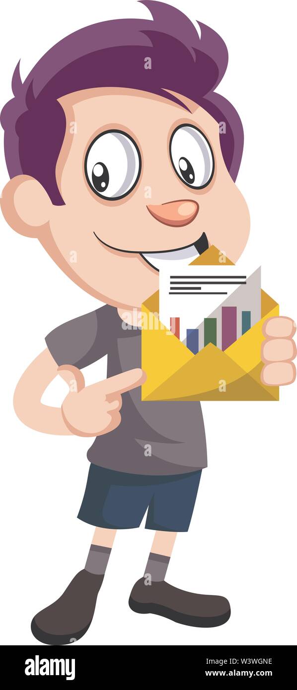 Boy with envelope, illustration, vector on white background Stock ...