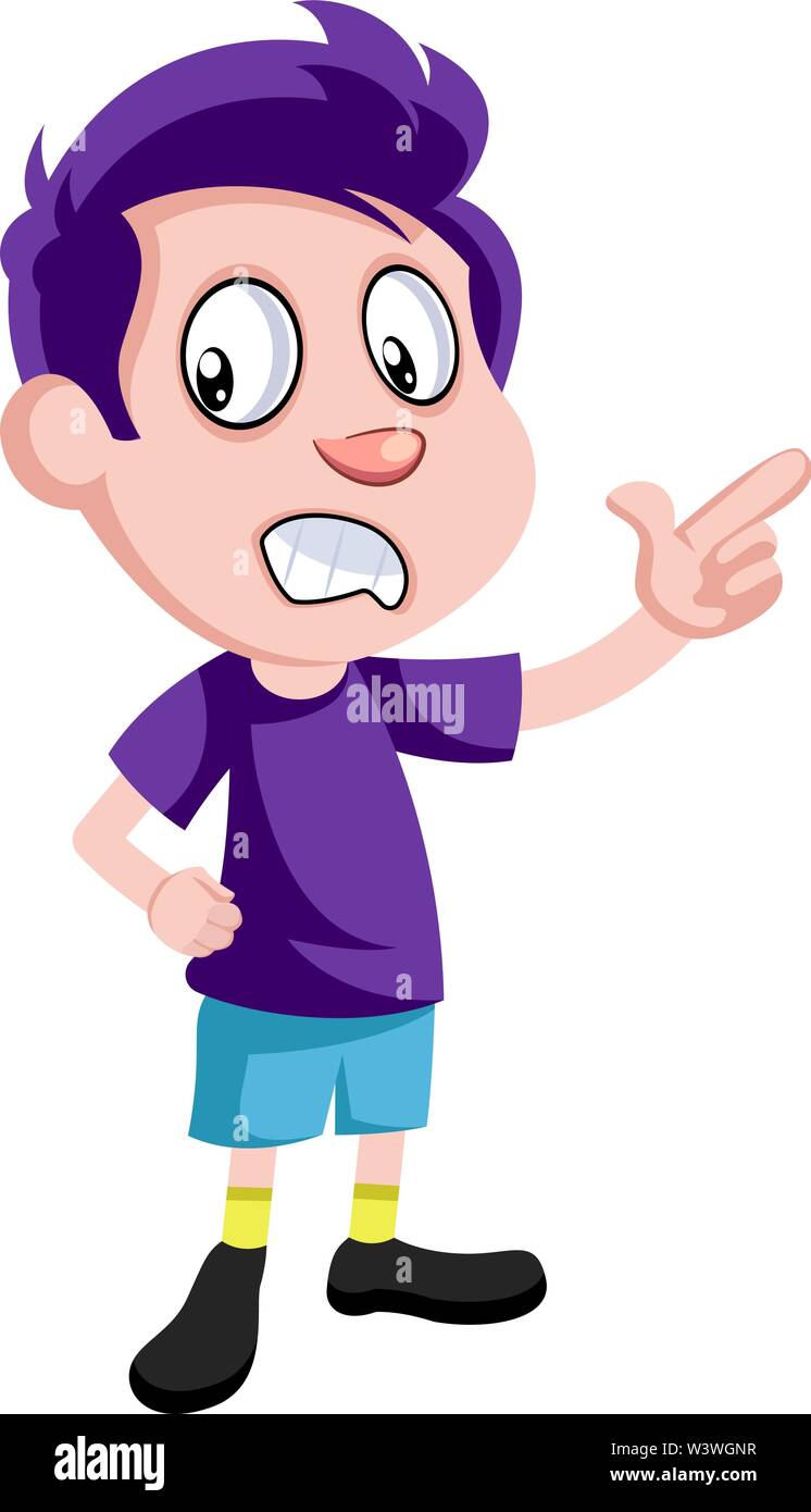 Boy pointing finger, illustration, vector on white background Stock ...