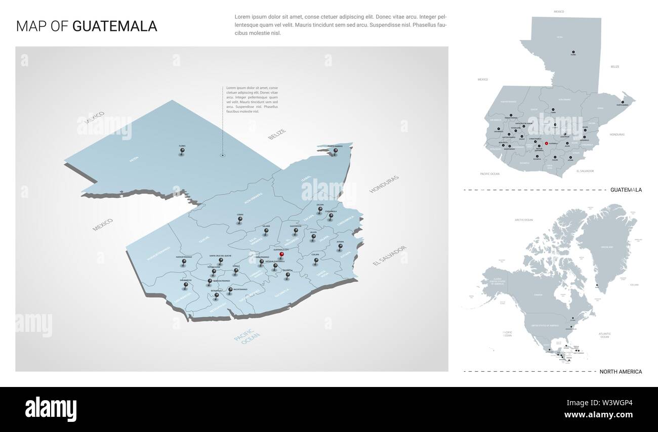Vector set of Guatemala country. Isometric 3d map, Guatemala map, North ...