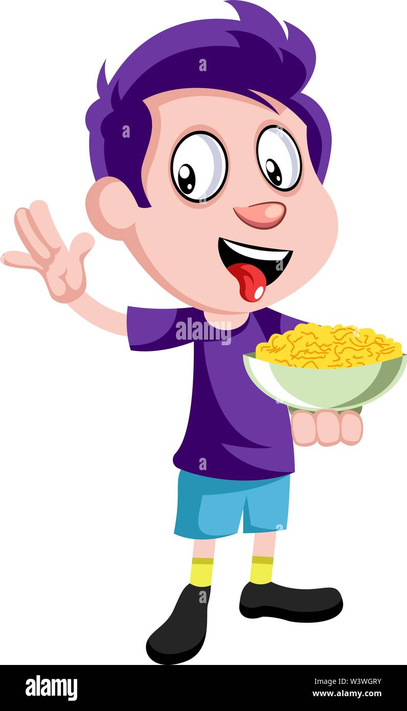 Boy with snacks, illustration, vector on white background Stock Vector ...