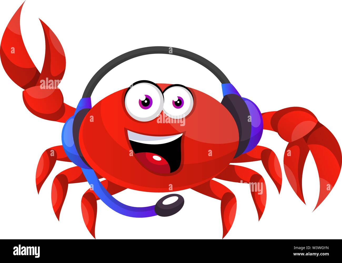Crab with headphones, illustration, vector on white background Stock ...