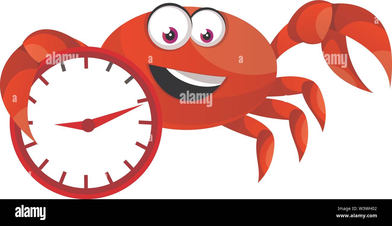 Crab with clock, illustration, vector on white background Stock Vector ...