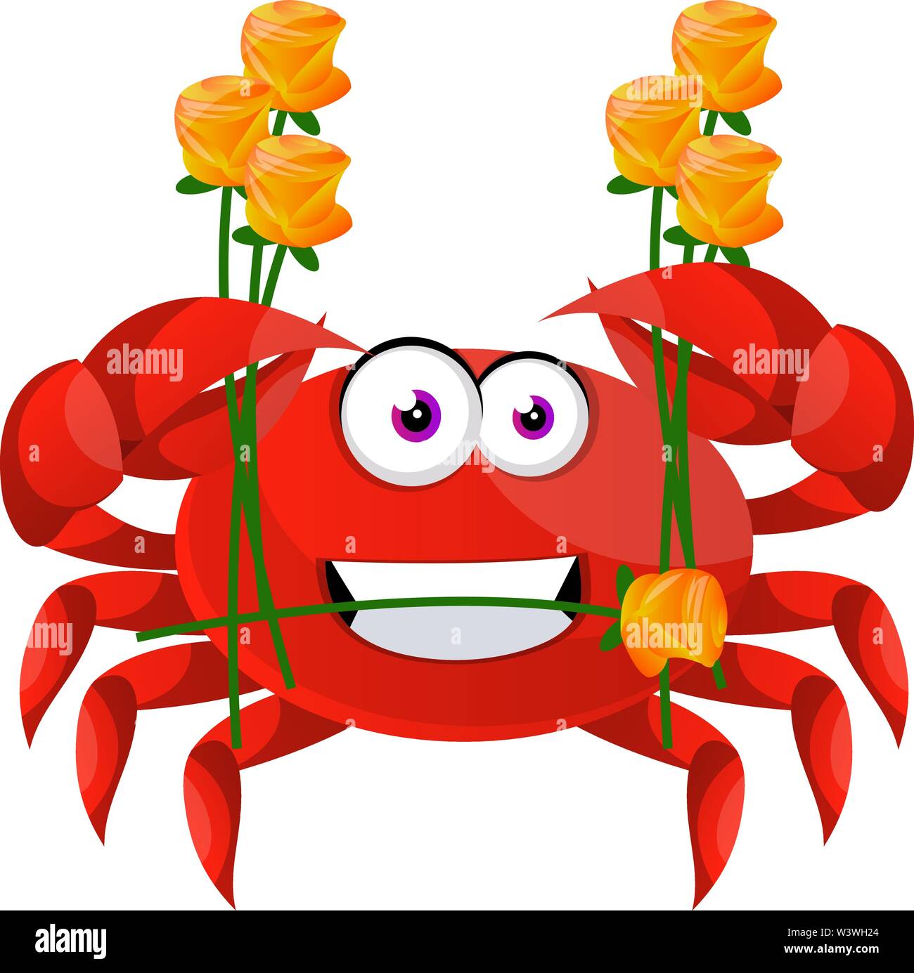 Crab with flowers, illustration, vector on white background Stock ...