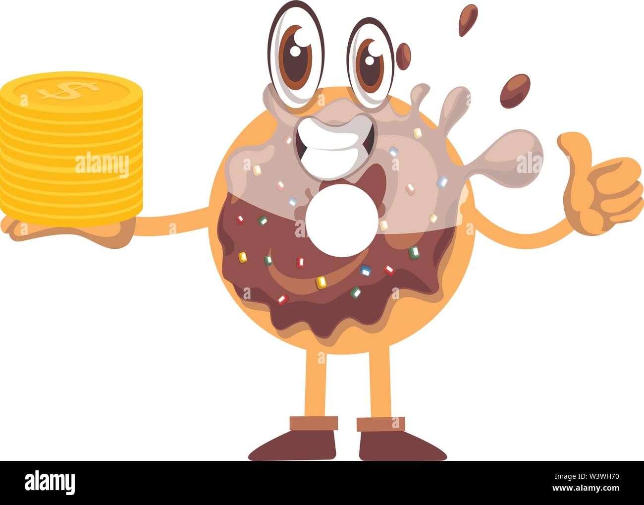 Donut with coins, illustration, vector on white background Stock Vector ...