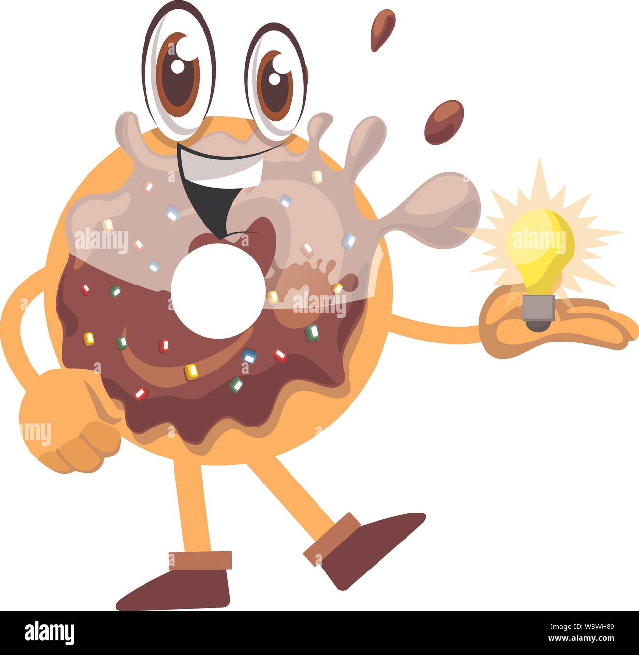 Donut with lighting bulb, illustration, vector on white background ...