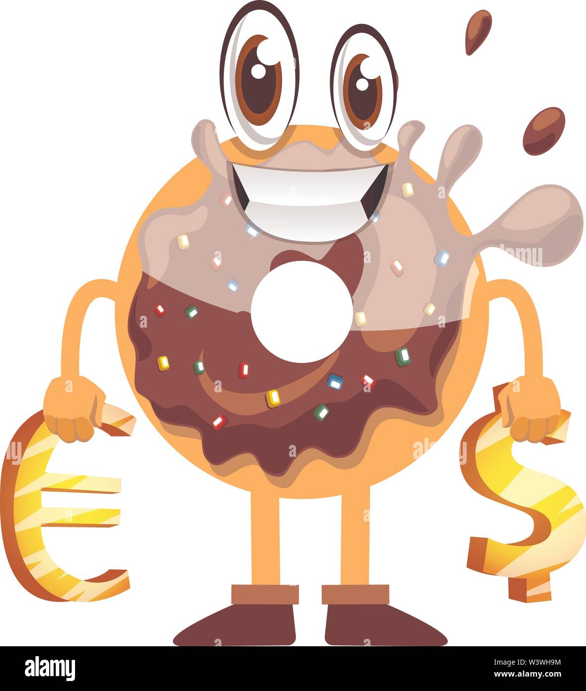 Donut with money sign, illustration, vector on white background Stock ...