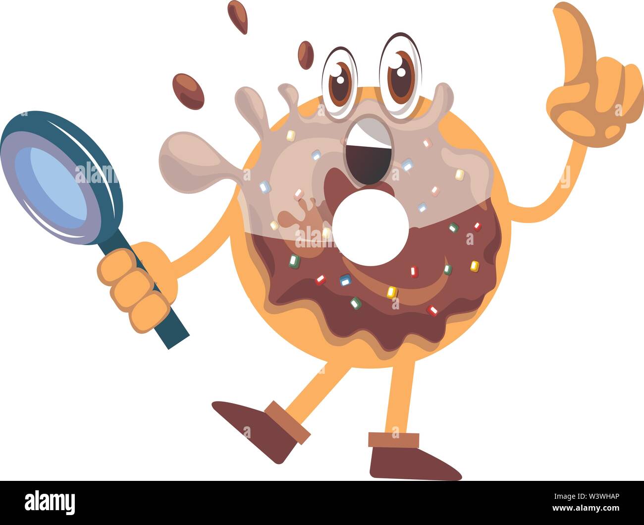 Donut with magnifying glass, illustration, vector on white background ...