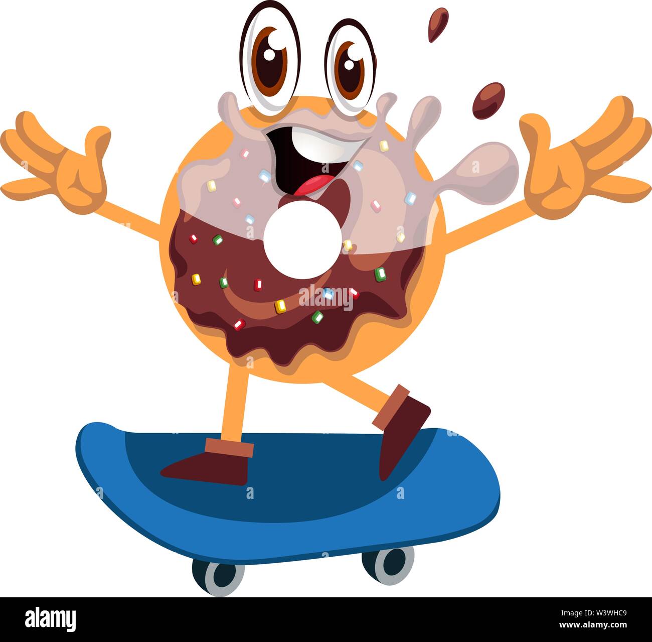 Donut with skateboard, illustration, vector on white background Stock ...