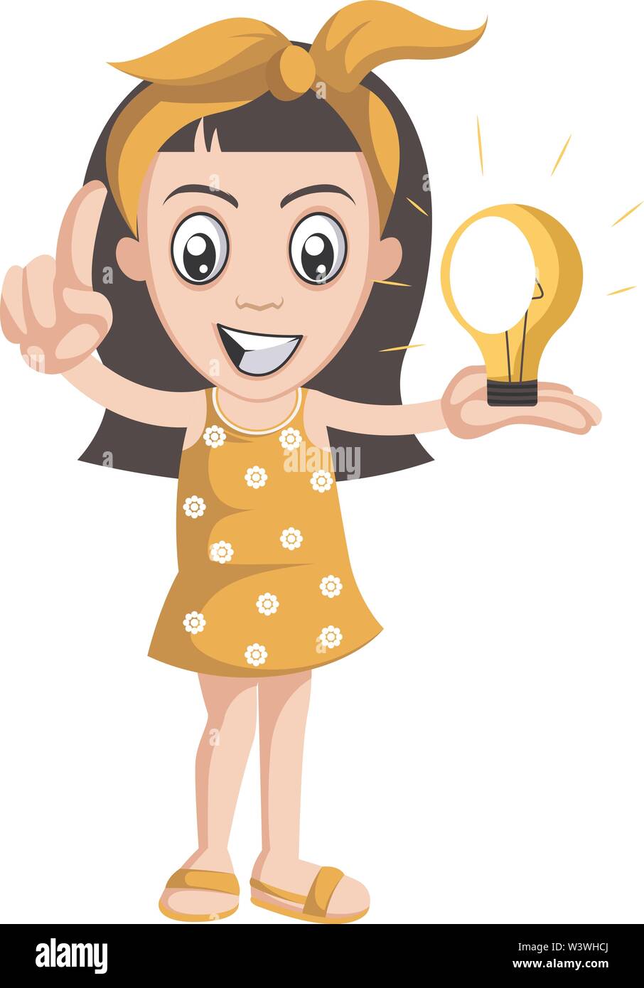 Girl with lighting bulb, illustration, vector on white background Stock ...