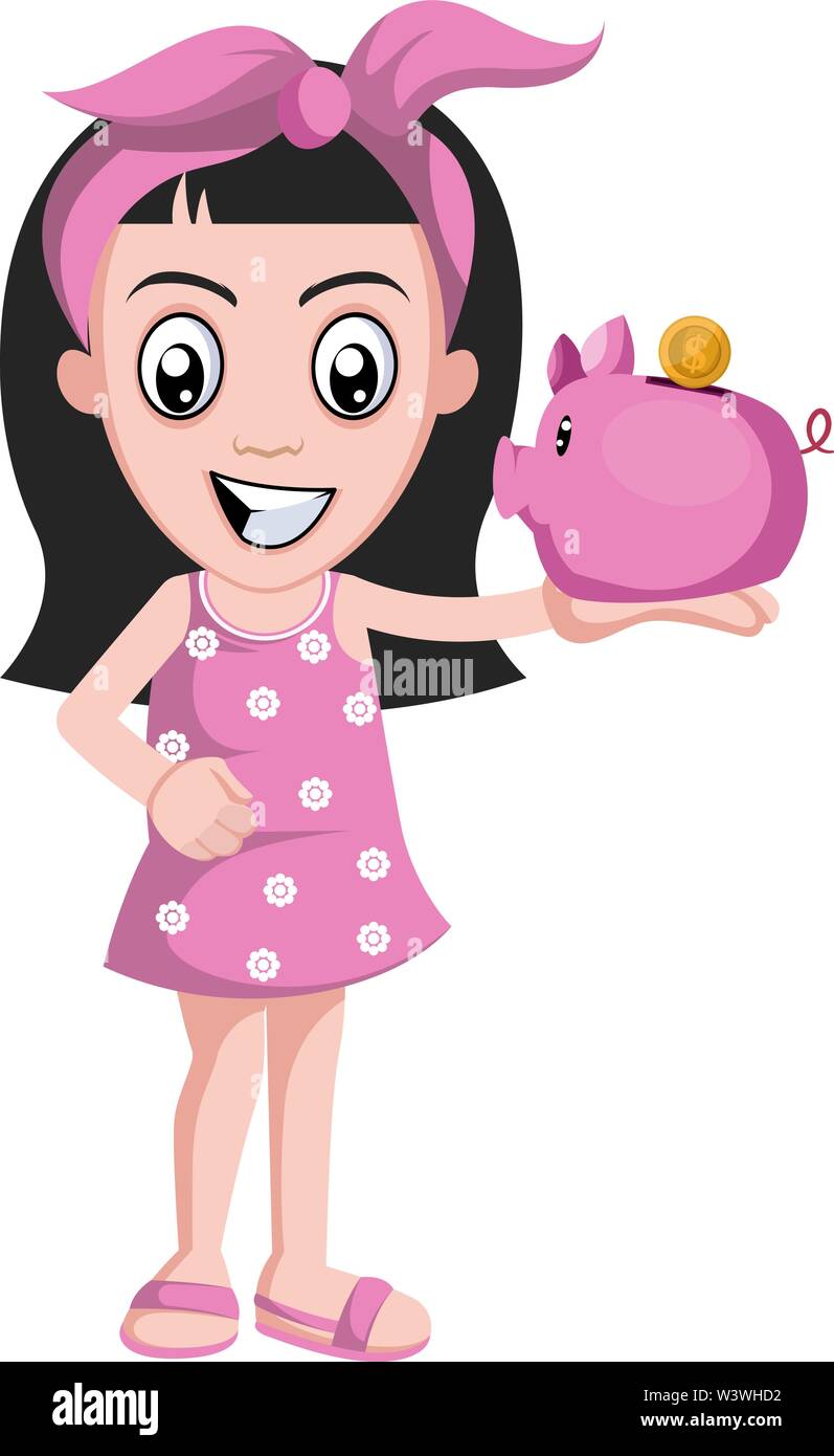 Girl with piggy bank, illustration, vector on white background Stock Vector Image & Art - Alamy