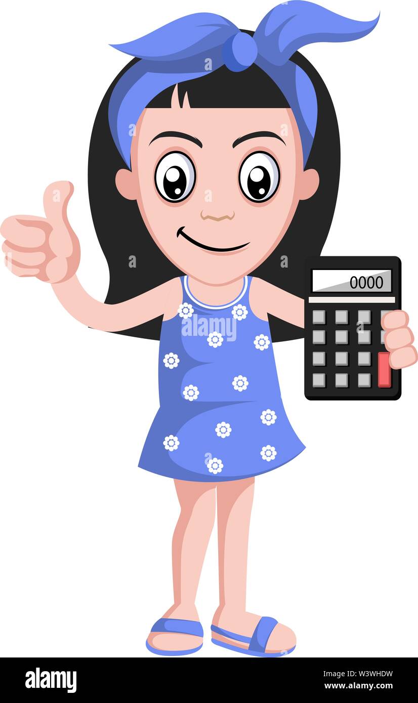 Girl with calculator, illustration, vector on white background Stock ...