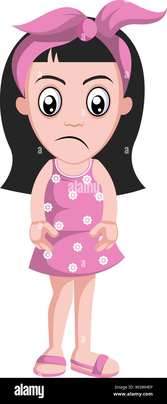 Sad girl with pink ribbon, illustration, vector on white background ...