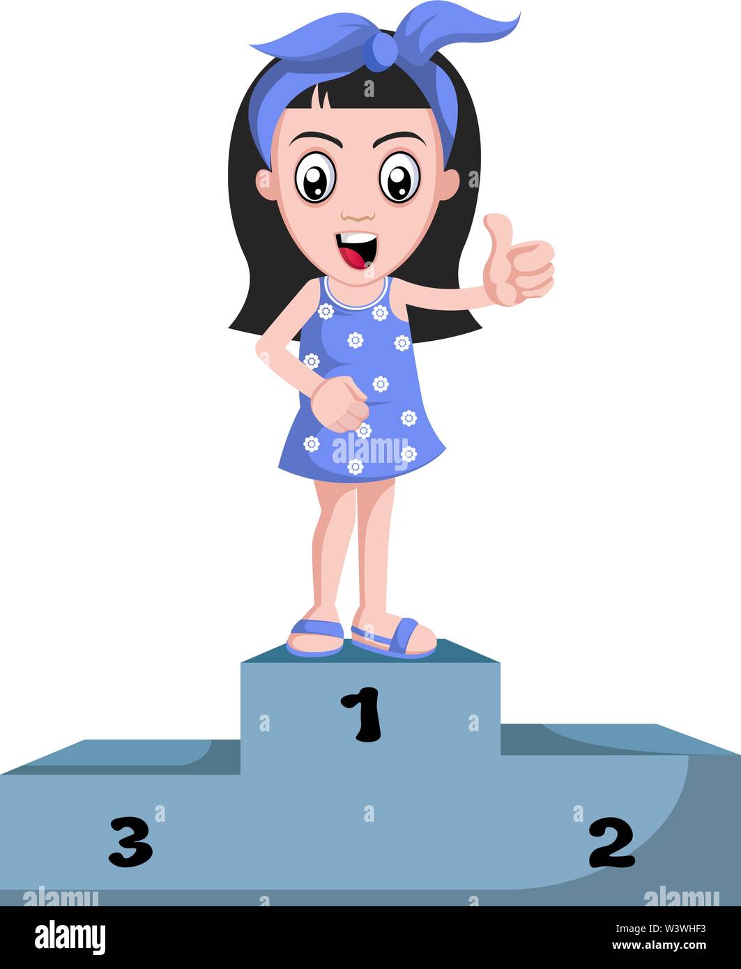 Girl on winning stage, illustration, vector on white background Stock ...