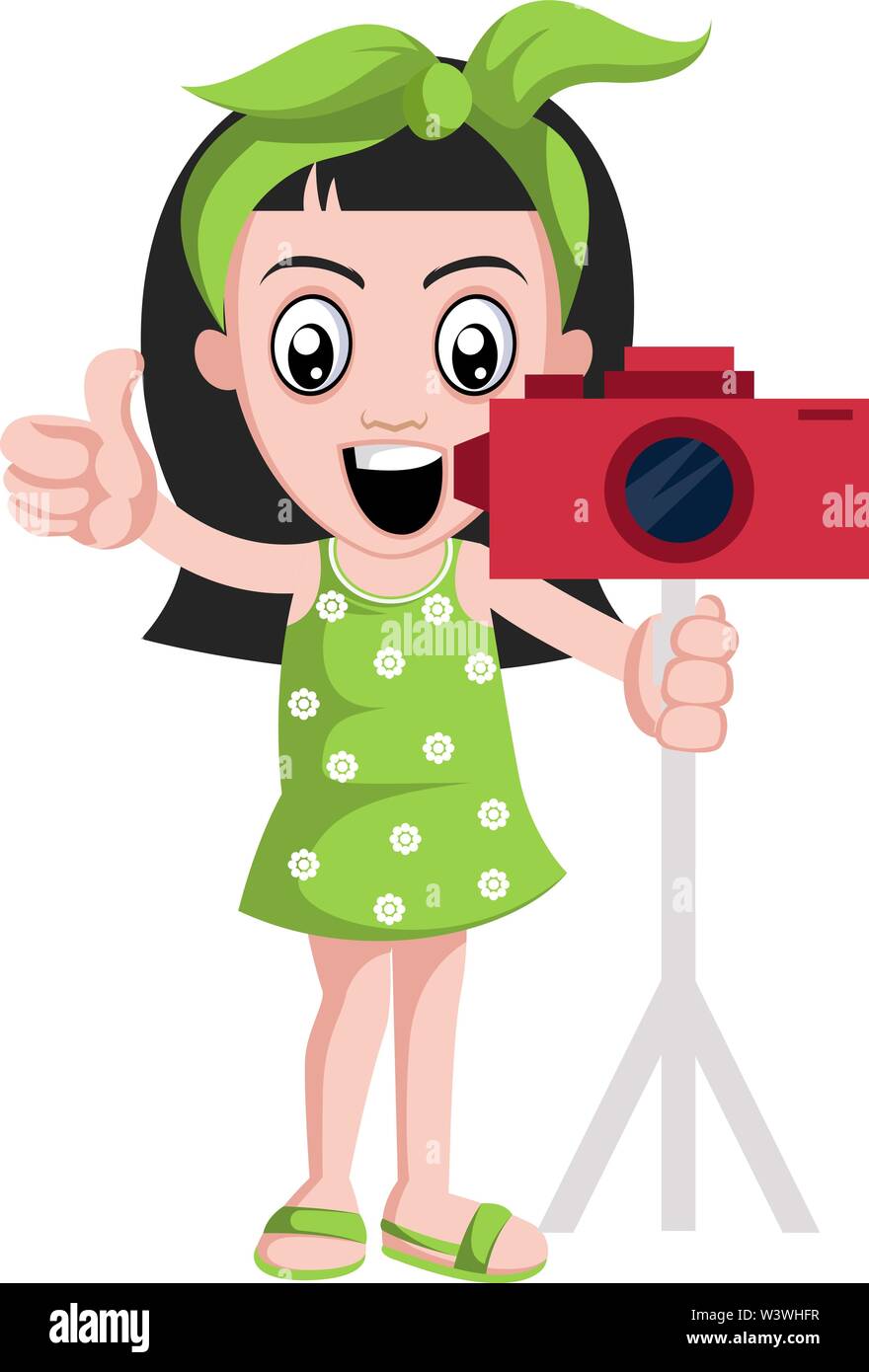 Girl with camera, illustration, vector on white background Stock Vector ...