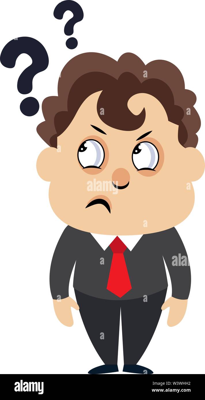 Man with question marks, illustration, vector on white background Stock ...