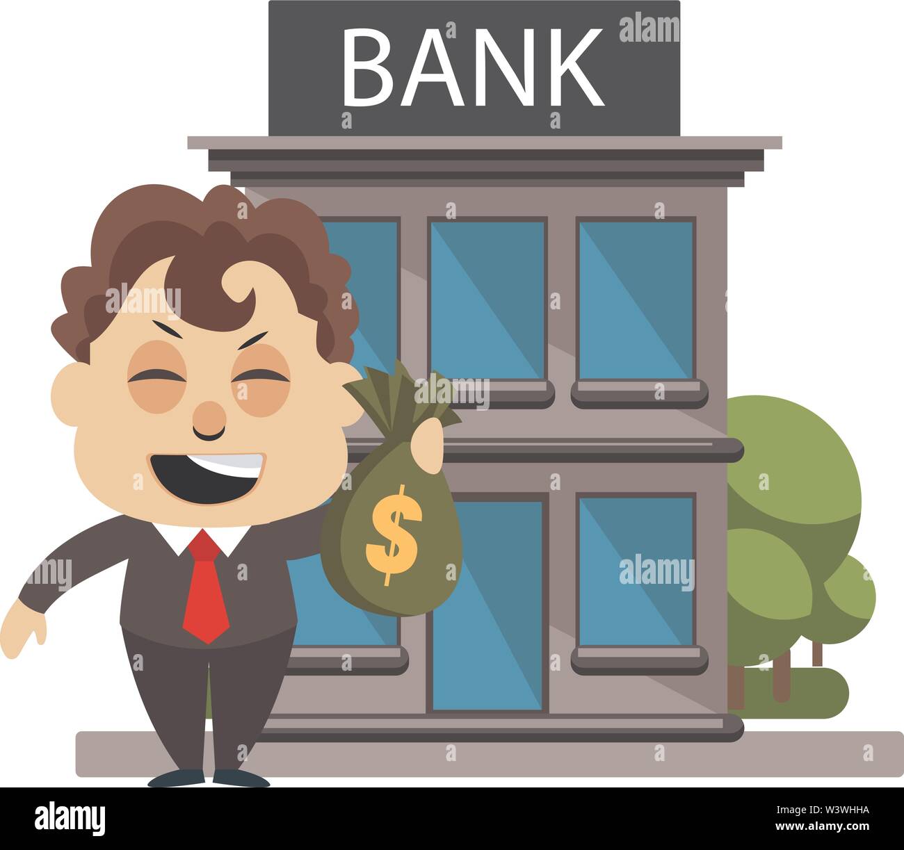 Man with money at the bank, illustration, vector on white background ...