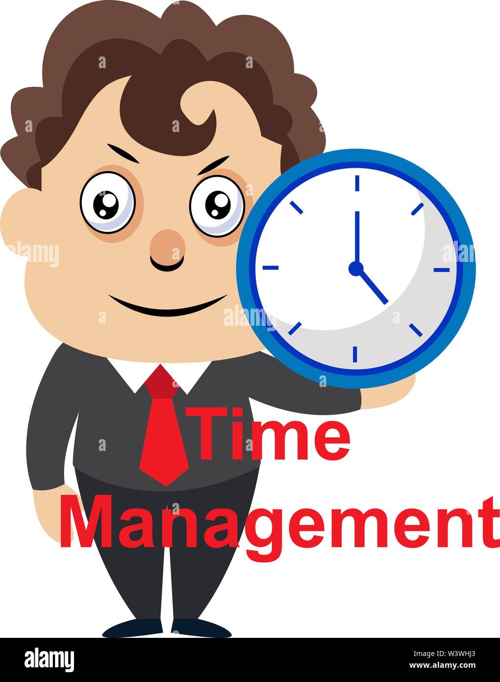 Man holding clock, illustration, vector on white background Stock ...