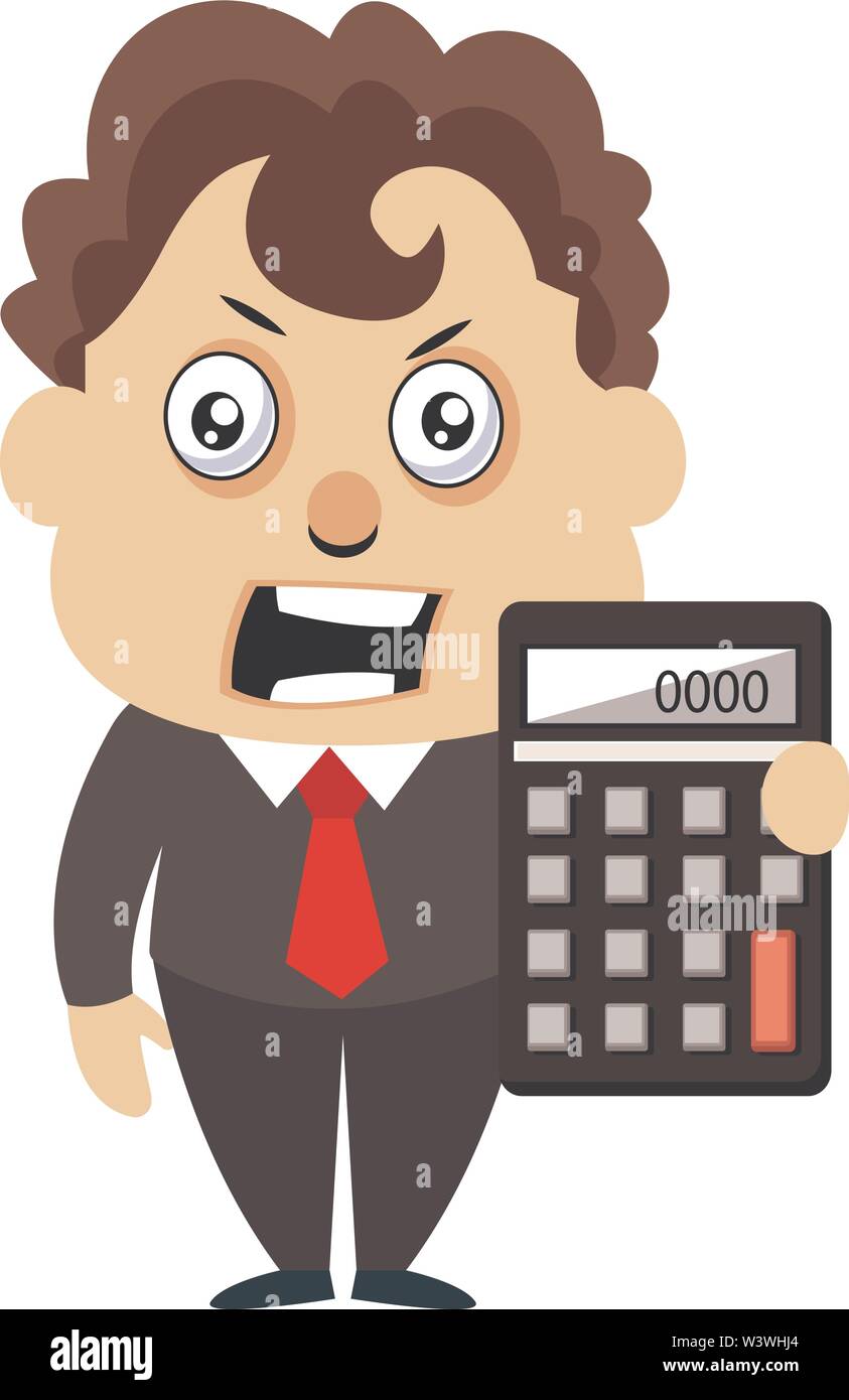 Man with calculator, illustration, vector on white background Stock ...