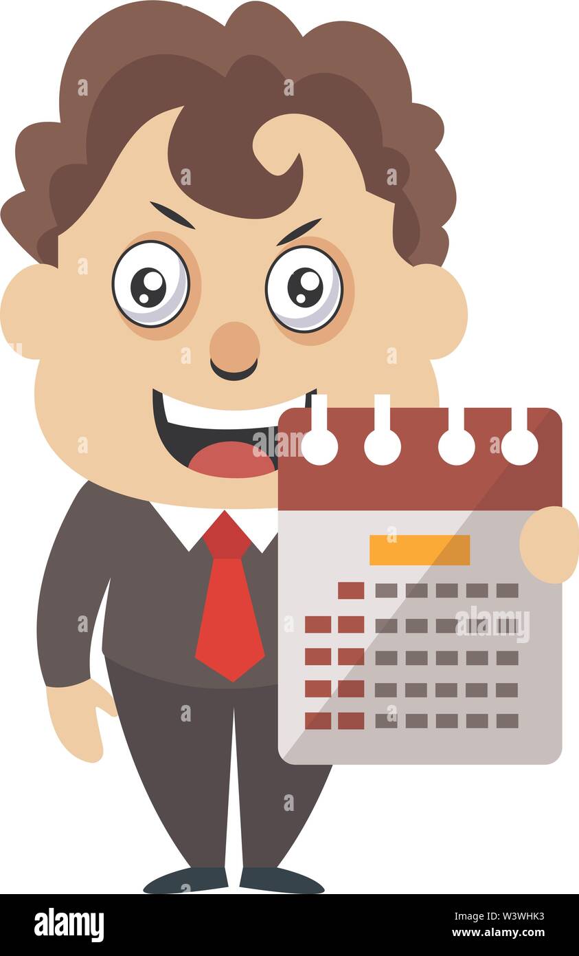 Man holding calendar, illustration, vector on white background Stock ...