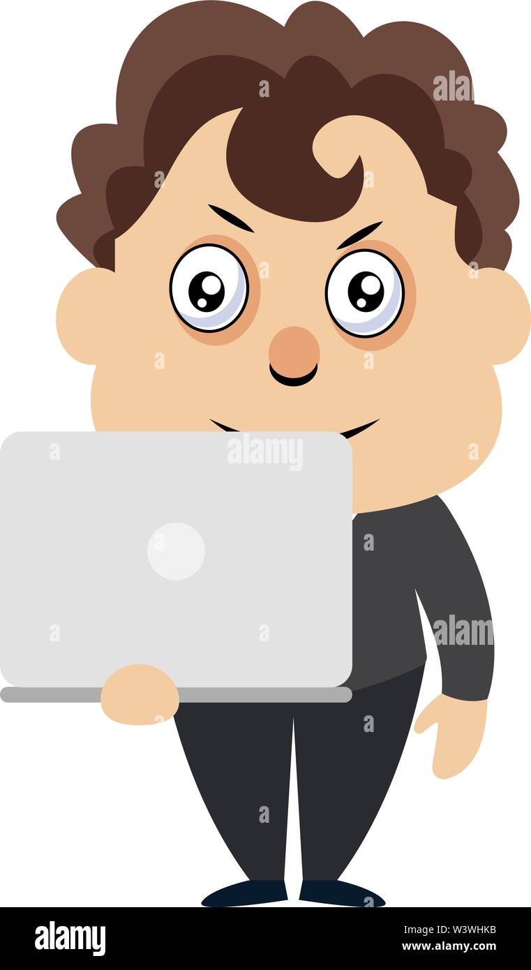 Cartoon illustration man holding laptop hi-res stock photography and ...