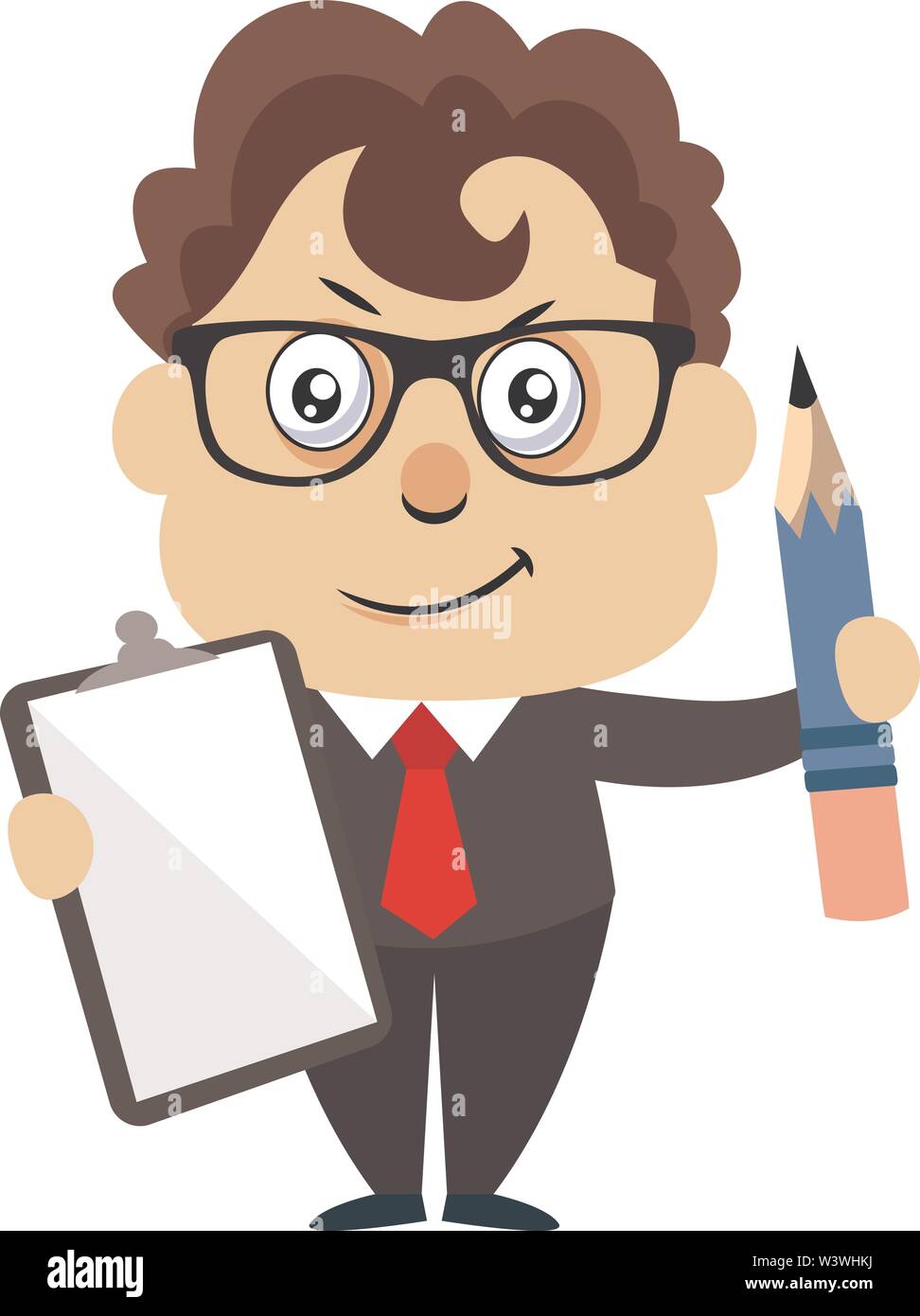 Man with pen and paper, illustration, vector on white background Stock ...