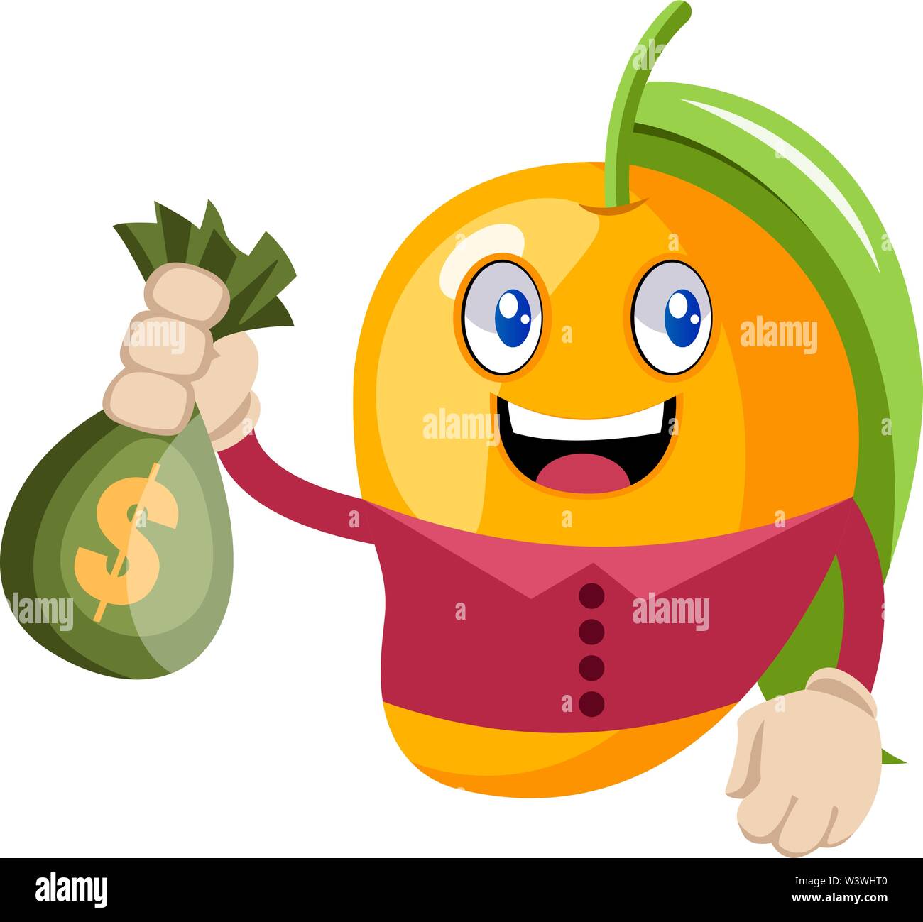 Mango with bag of money, illustration, vector on white background Stock ...