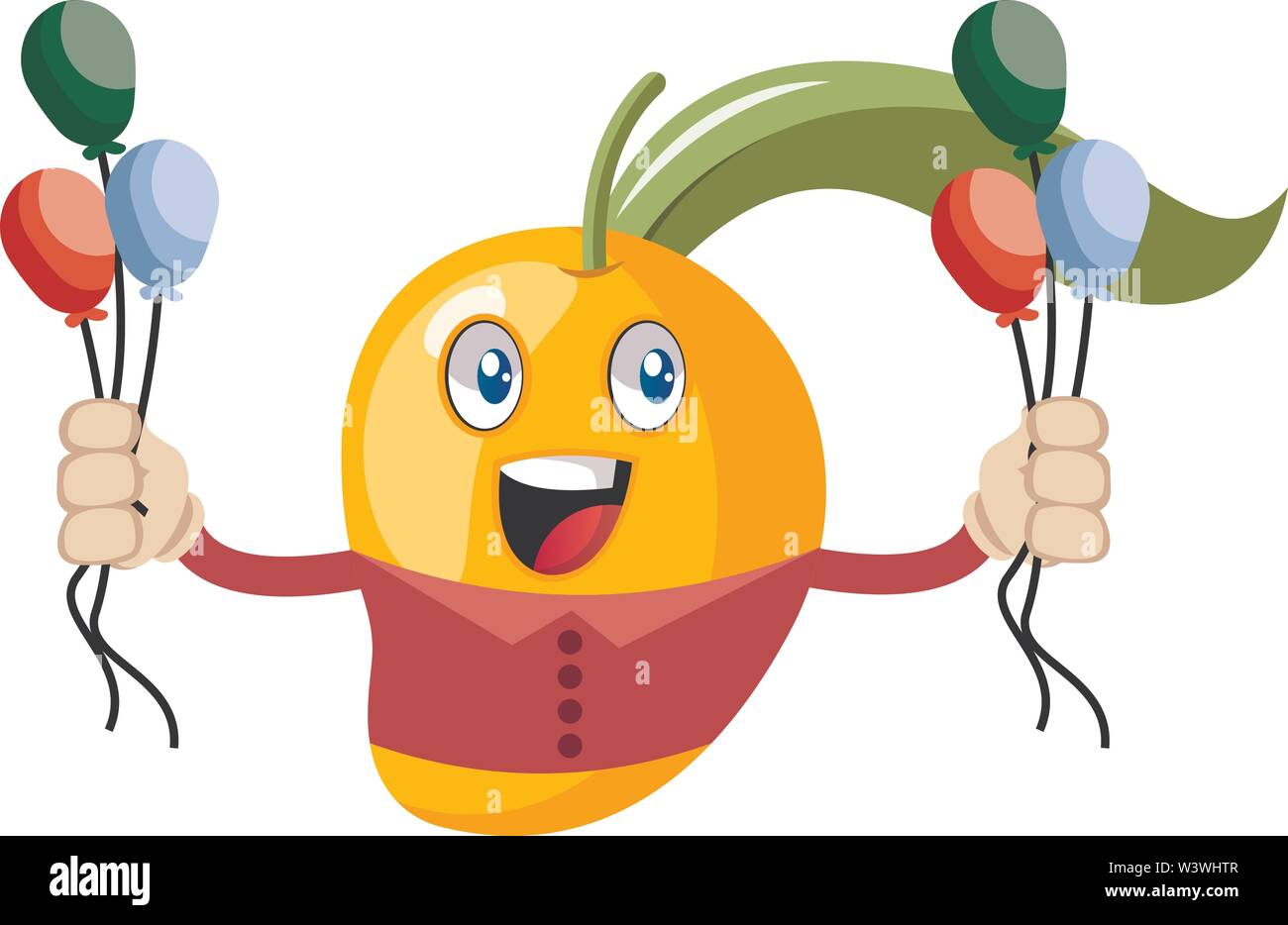 Mango holding balloons, illustration, vector on white background Stock ...