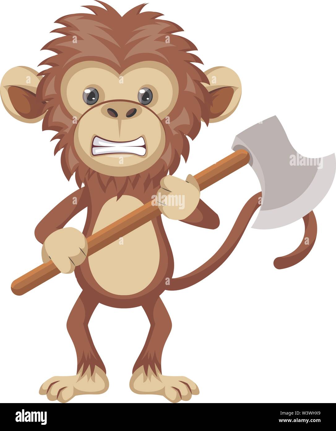 Monkey holding axe, illustration, vector on white background Stock ...