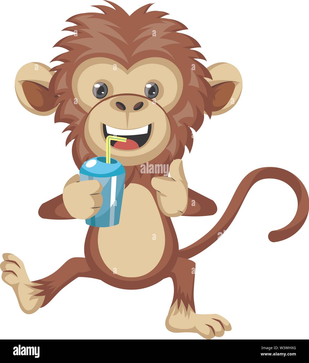 Monkey with soda, illustration, vector on white background Stock Vector ...