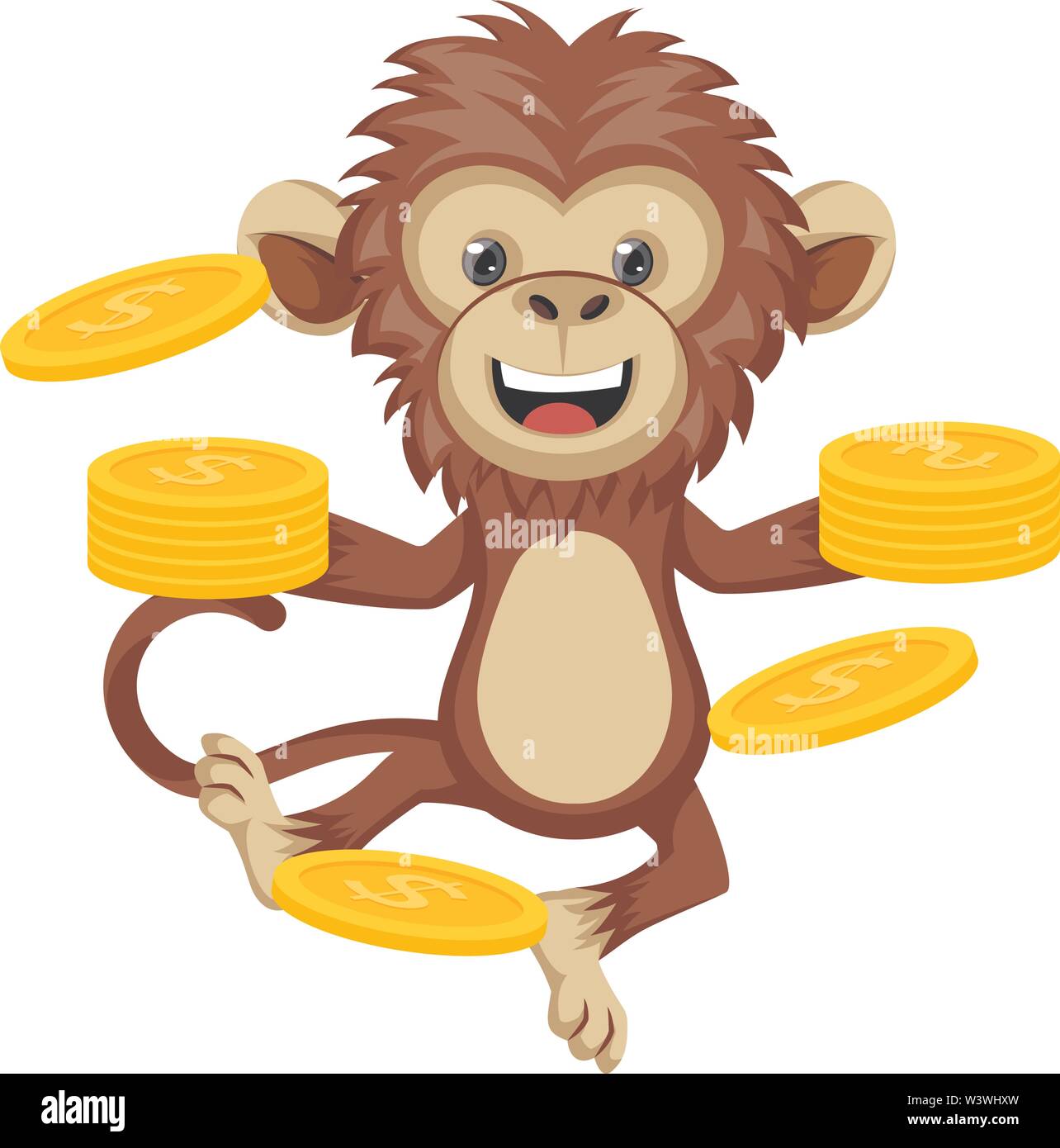 Monkey with coins, illustration, vector on white background Stock ...