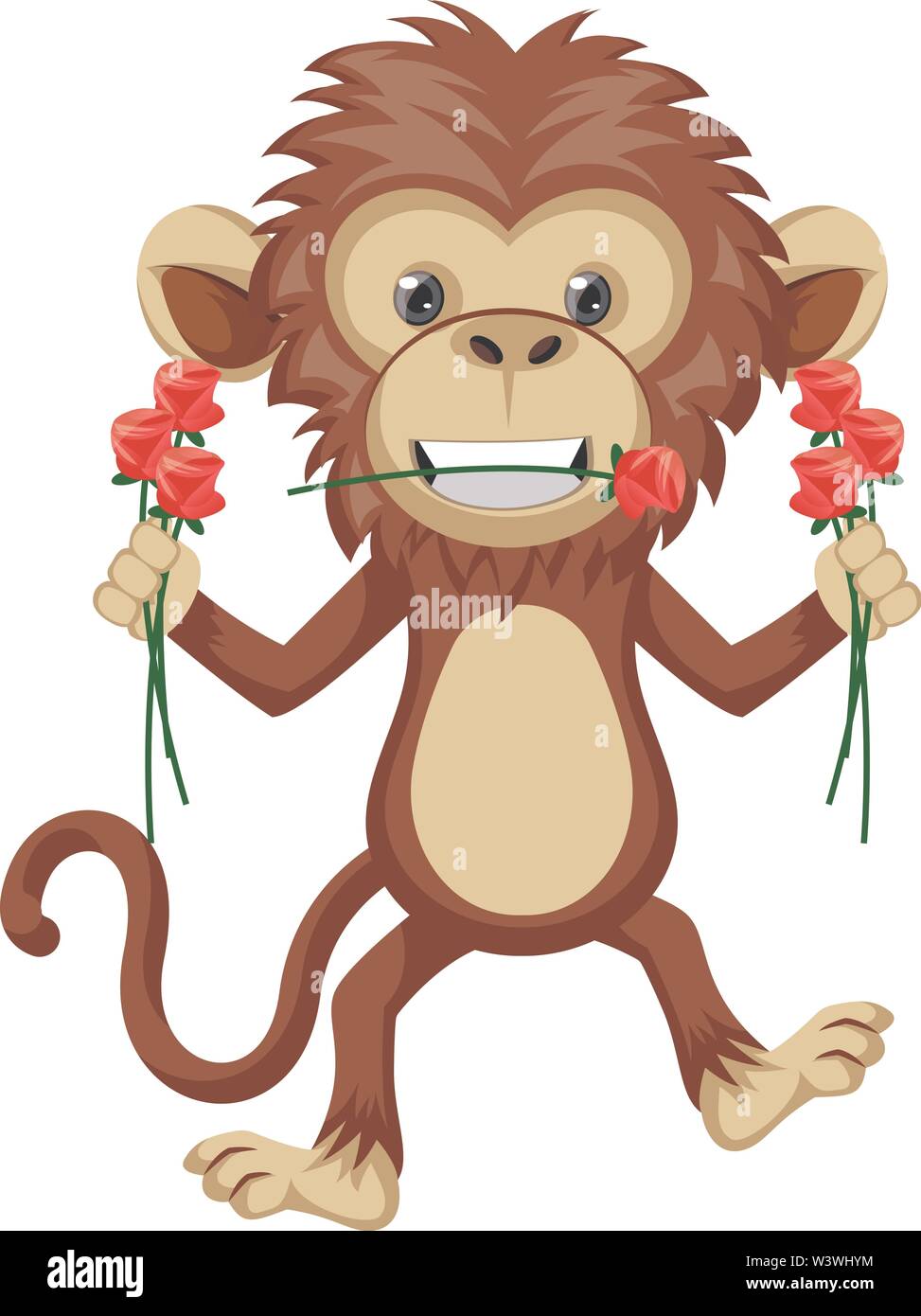 Monkey with flowers, illustration, vector on white background Stock ...