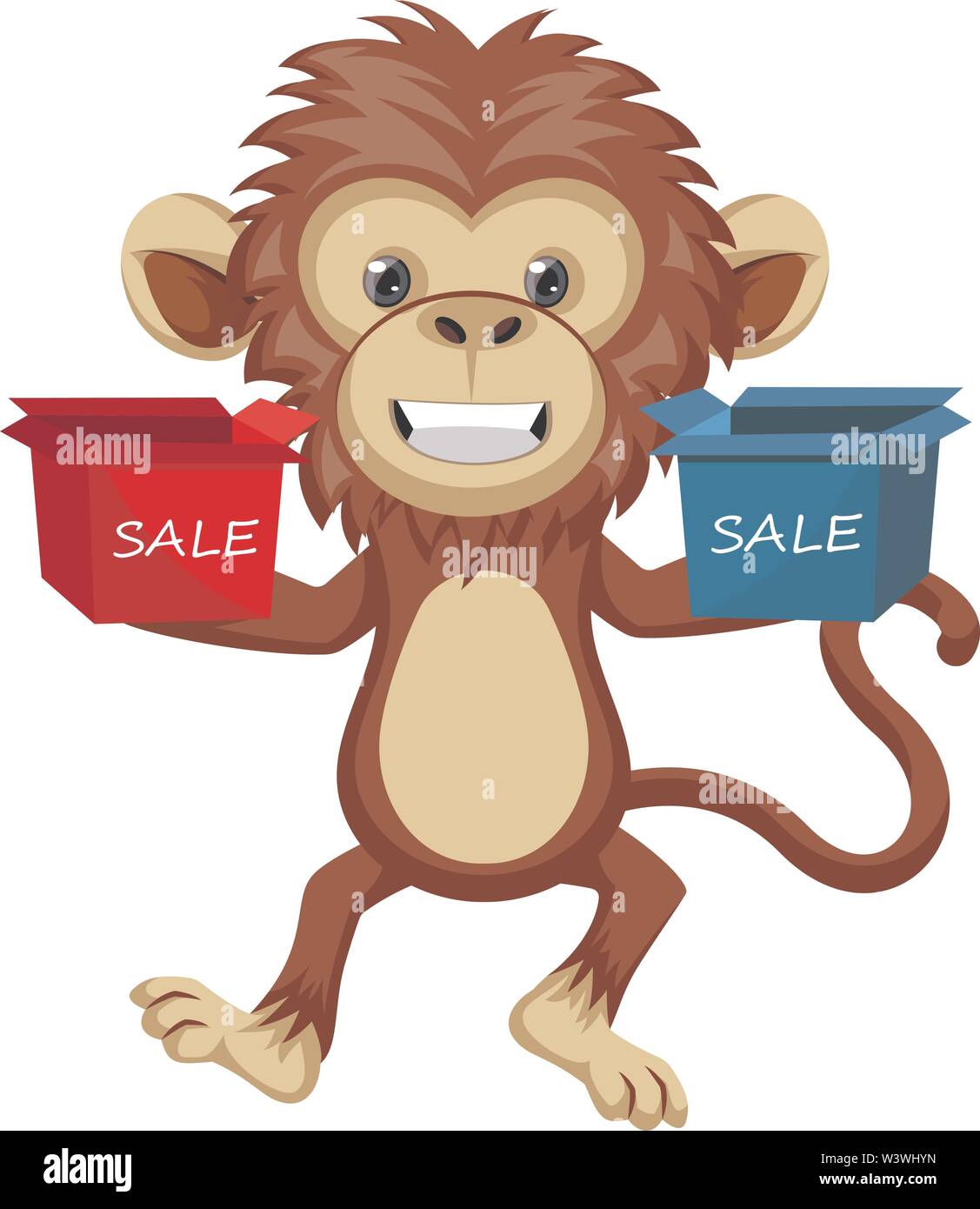 Monkey holding sale boxes, illustration, vector on white background ...