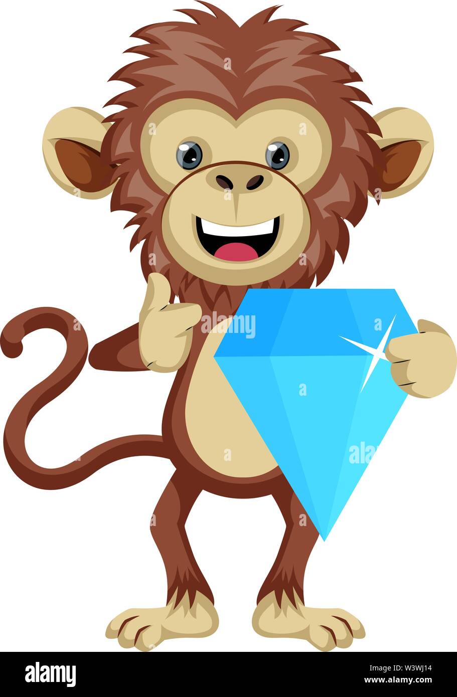 Monkey with diamond, illustration, vector on white background Stock ...