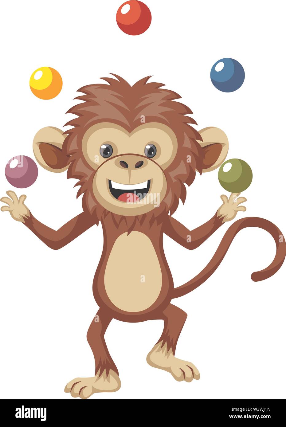 Monkey juggling with balls, illustration, vector on white background ...