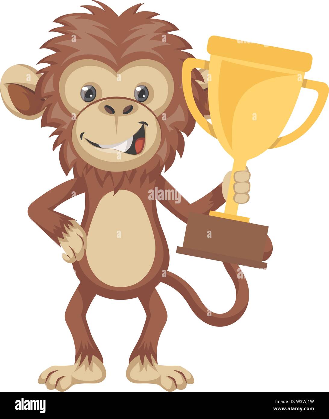 Monkey holding trophy, illustration, vector on white background Stock ...