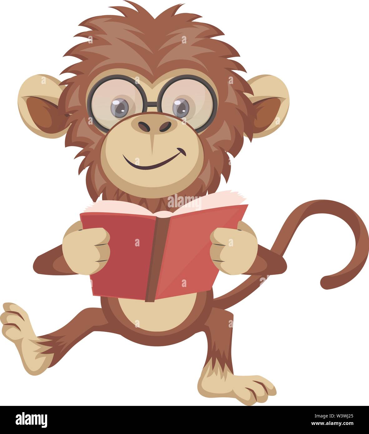 Monkey reading book, illustration, vector on white background Stock ...