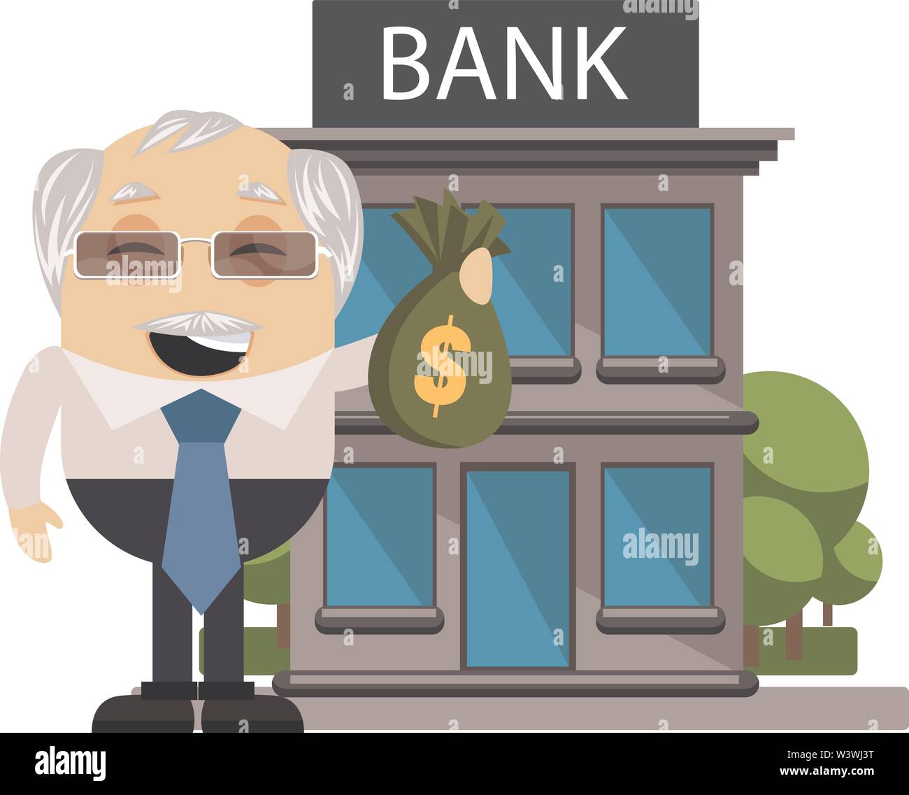 Old man with money at the bank, illustration, vector on white ...