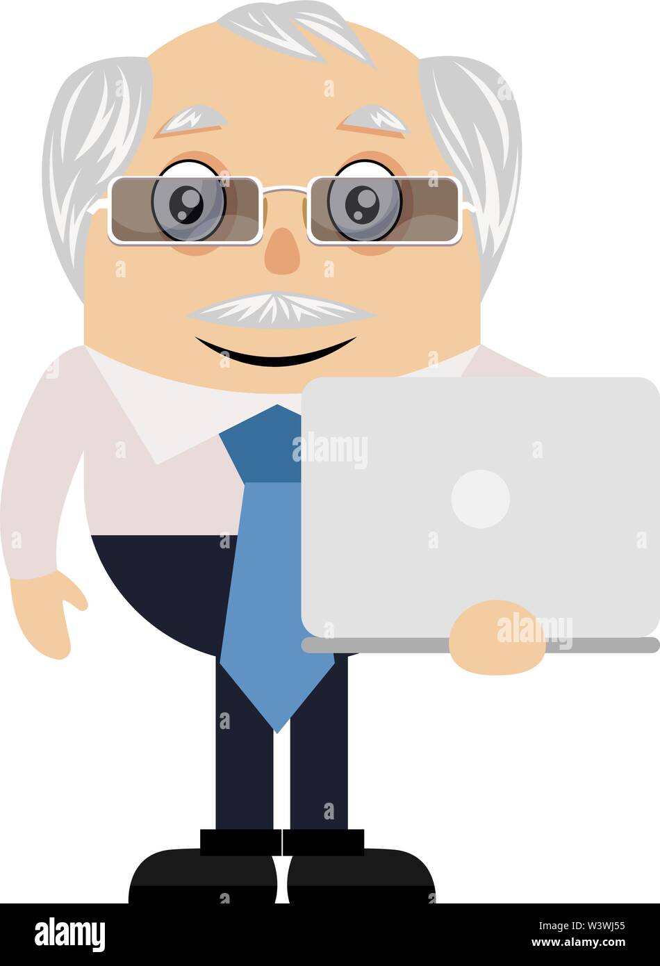 Old man with laptop, illustration, vector on white background Stock ...