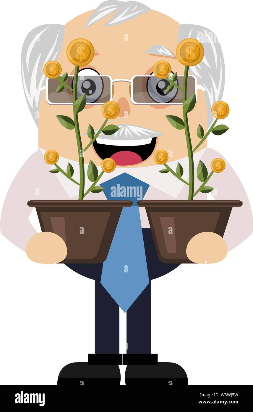 Old man holding flowers, illustration, vector on white background Stock ...