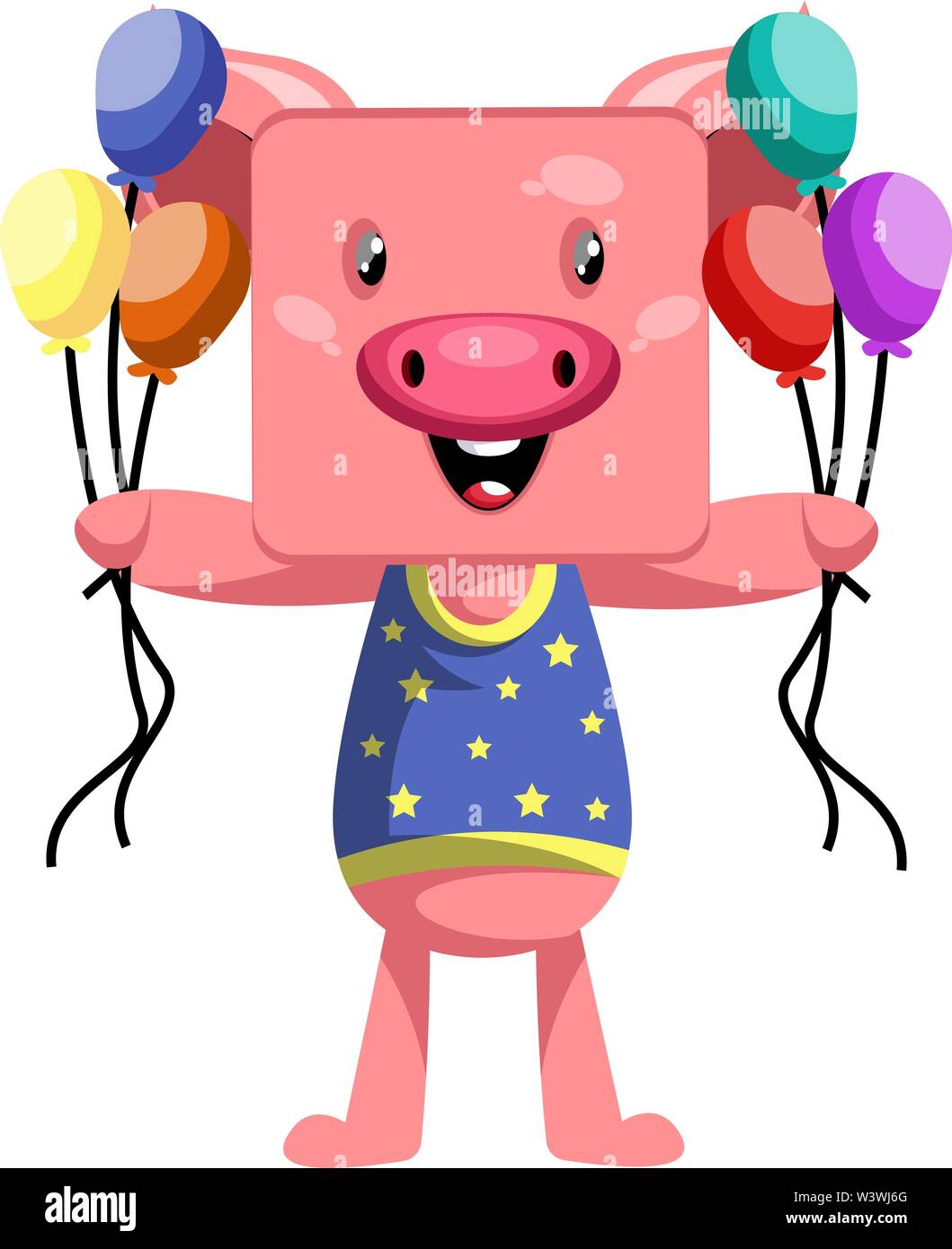 Pig holding balloons, illustration, vector on white background Stock ...