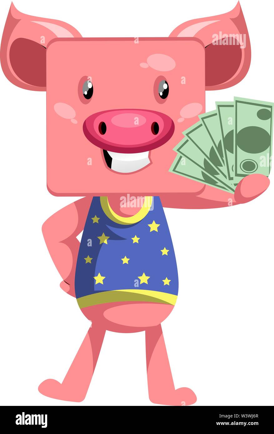 Pig with money, illustration, vector on white background Stock Vector ...