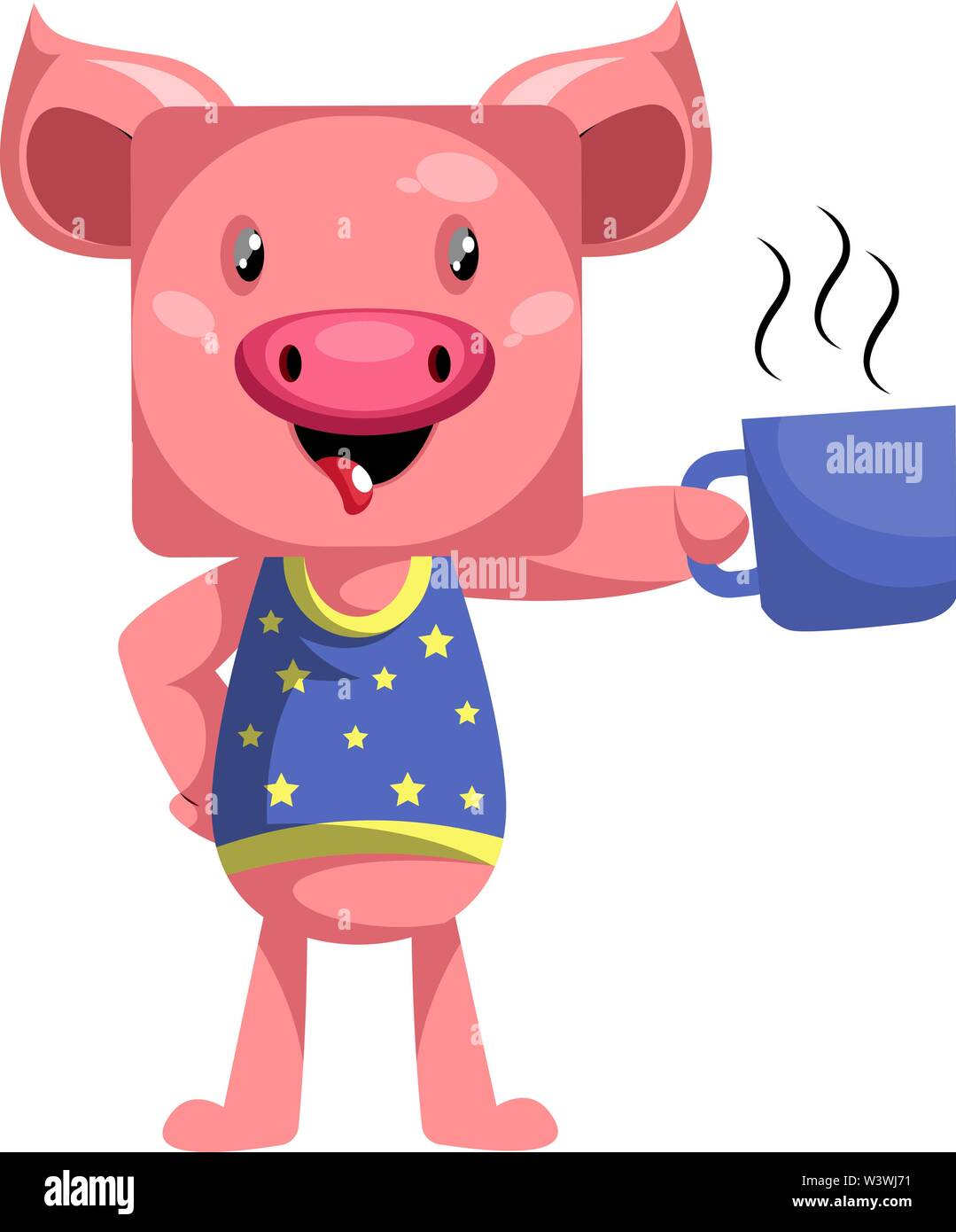Pig with cup of coffee, illustration, vector on white background Stock ...
