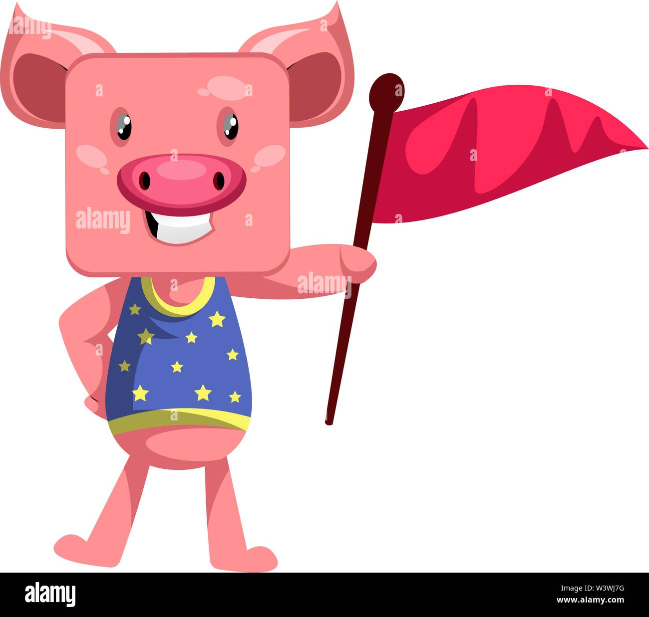Pig holding red flag, illustration, vector on white background Stock ...