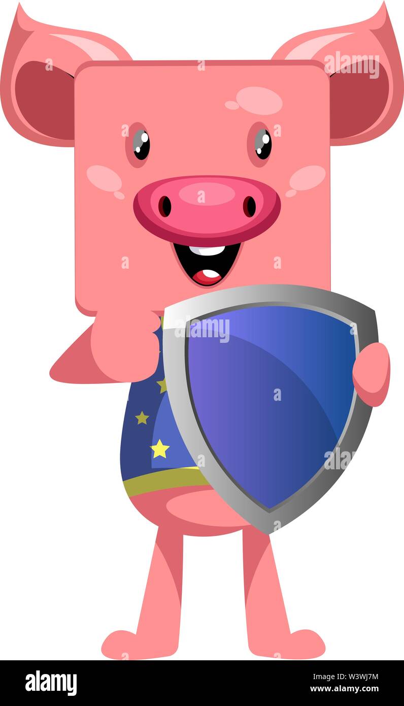 Pig with shield, illustration, vector on white background Stock Vector ...