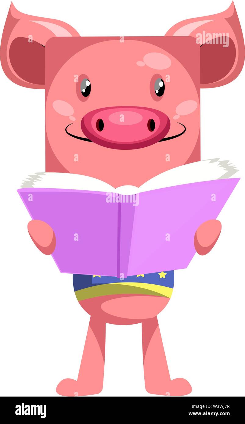 Pig reading book, illustration, vector on white background Stock Vector ...