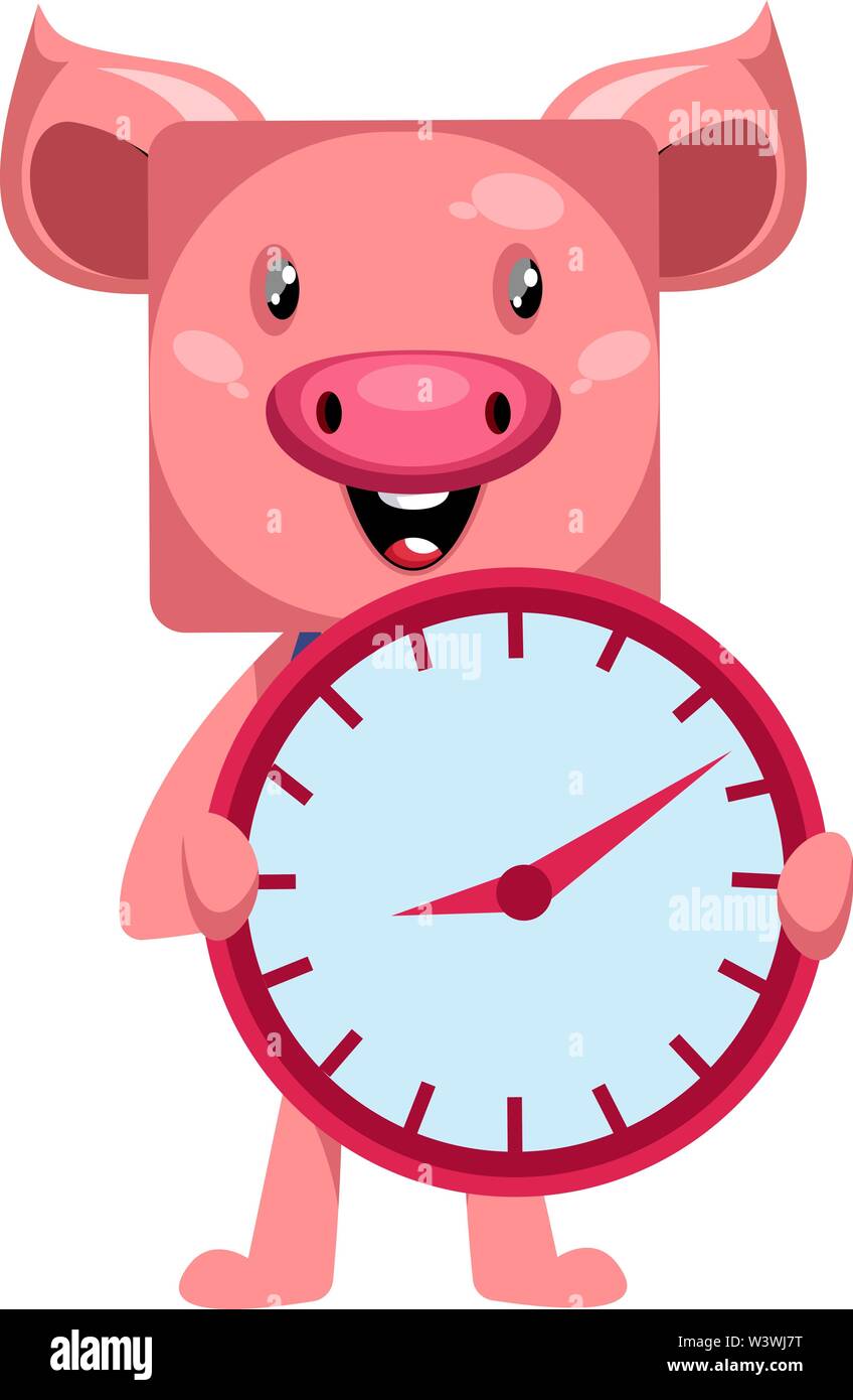 Pig with clock, illustration, vector on white background Stock Vector ...